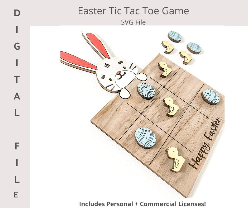 Easter Bunny Tic Tac Toe Game Digital SVG File/Easter Games/Wooden Gam ...