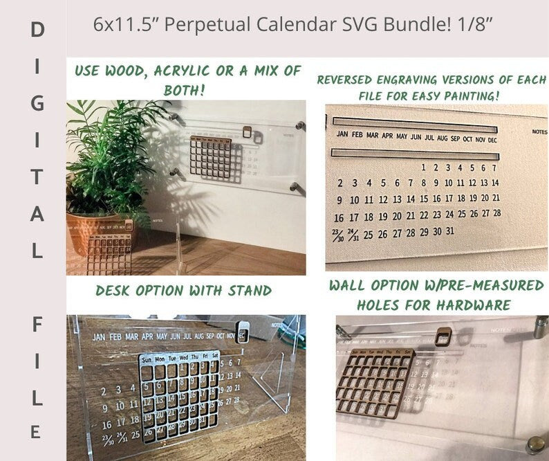 Digital SVG Acrylic + Wood Calendar Bundle Wall Calendar/Desk Calendar ...